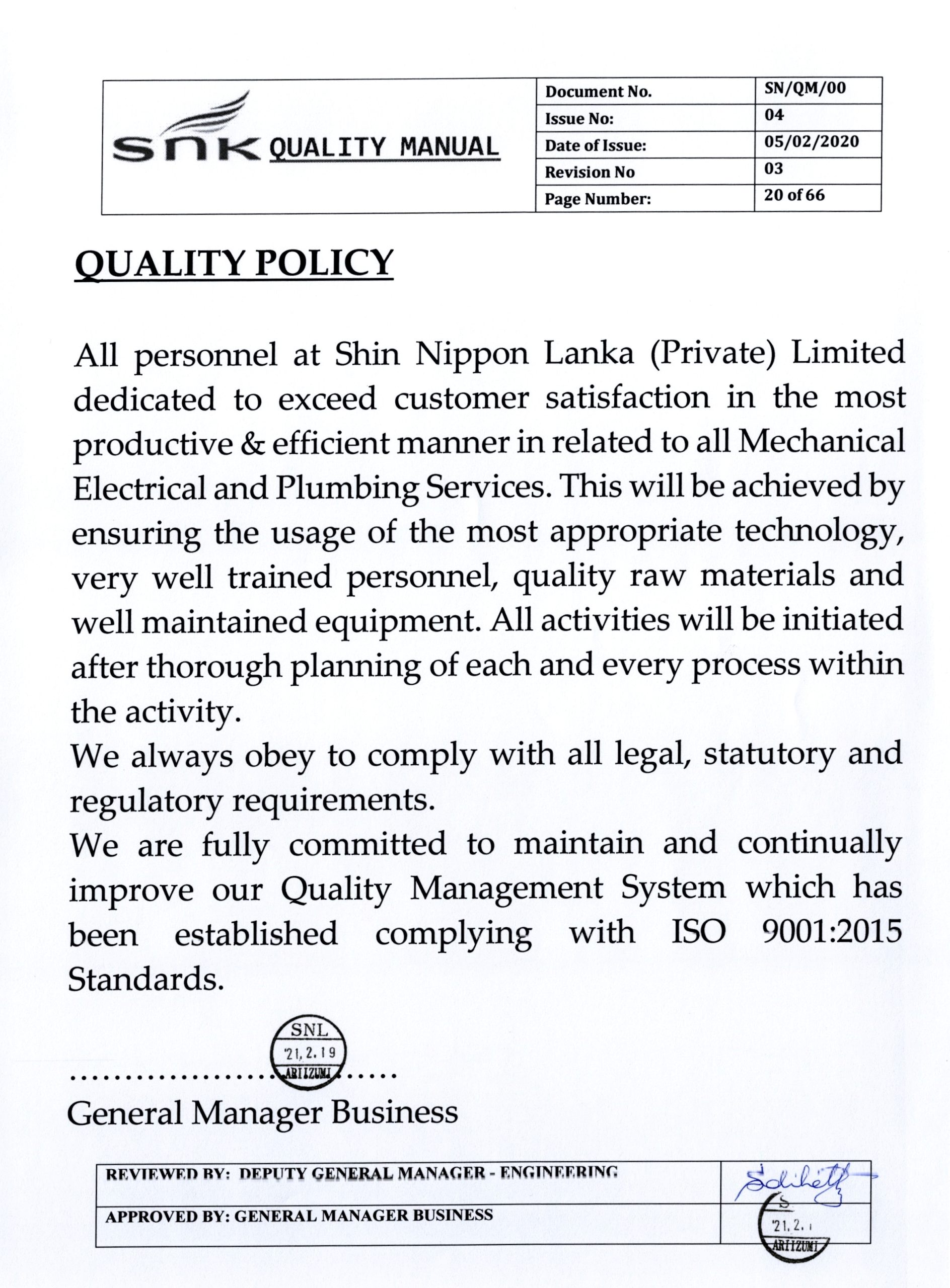 Company Policies | SNK (ASIA PACIFIC) PTE., LTD